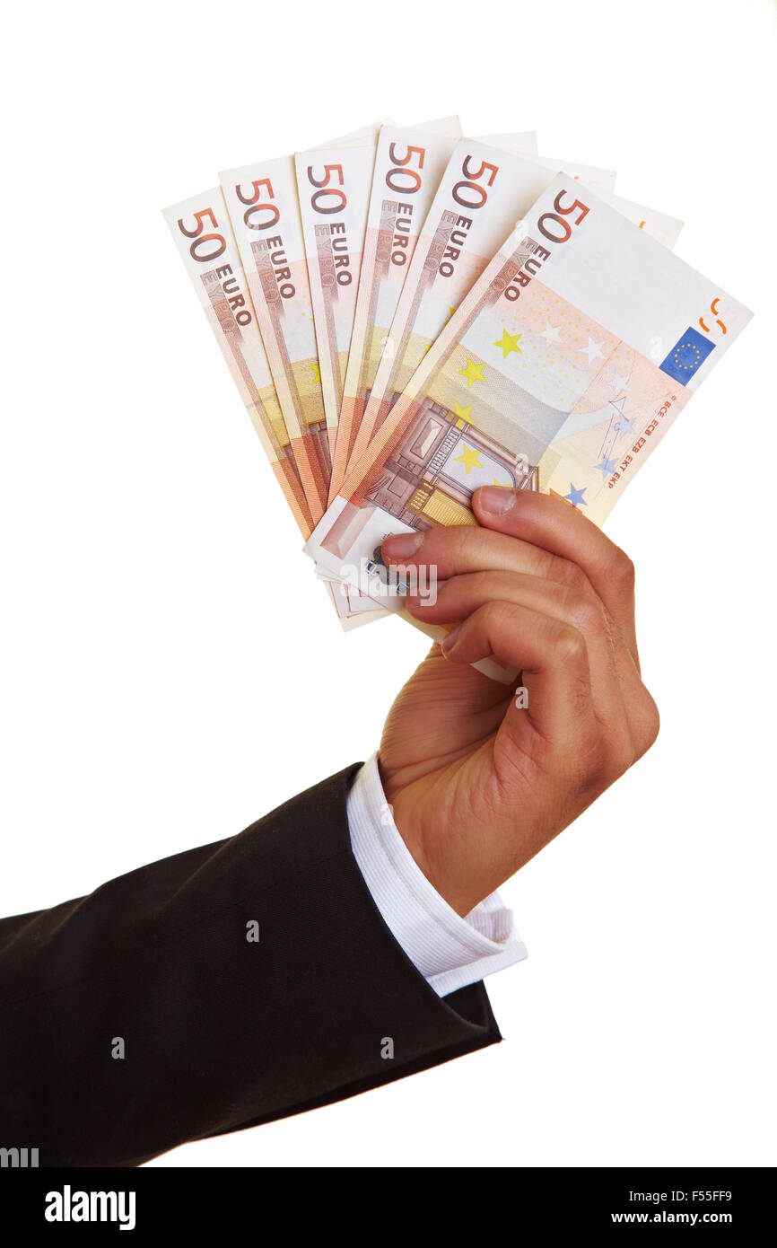 Hand holding a fan made of Euro money Stock Photo - Alamy