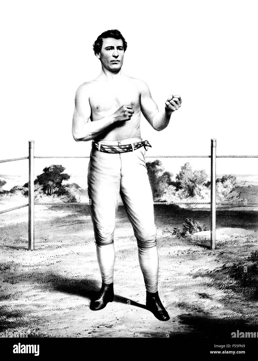 Vintage portrait print of American bare-knuckle boxer John C Heenan ...