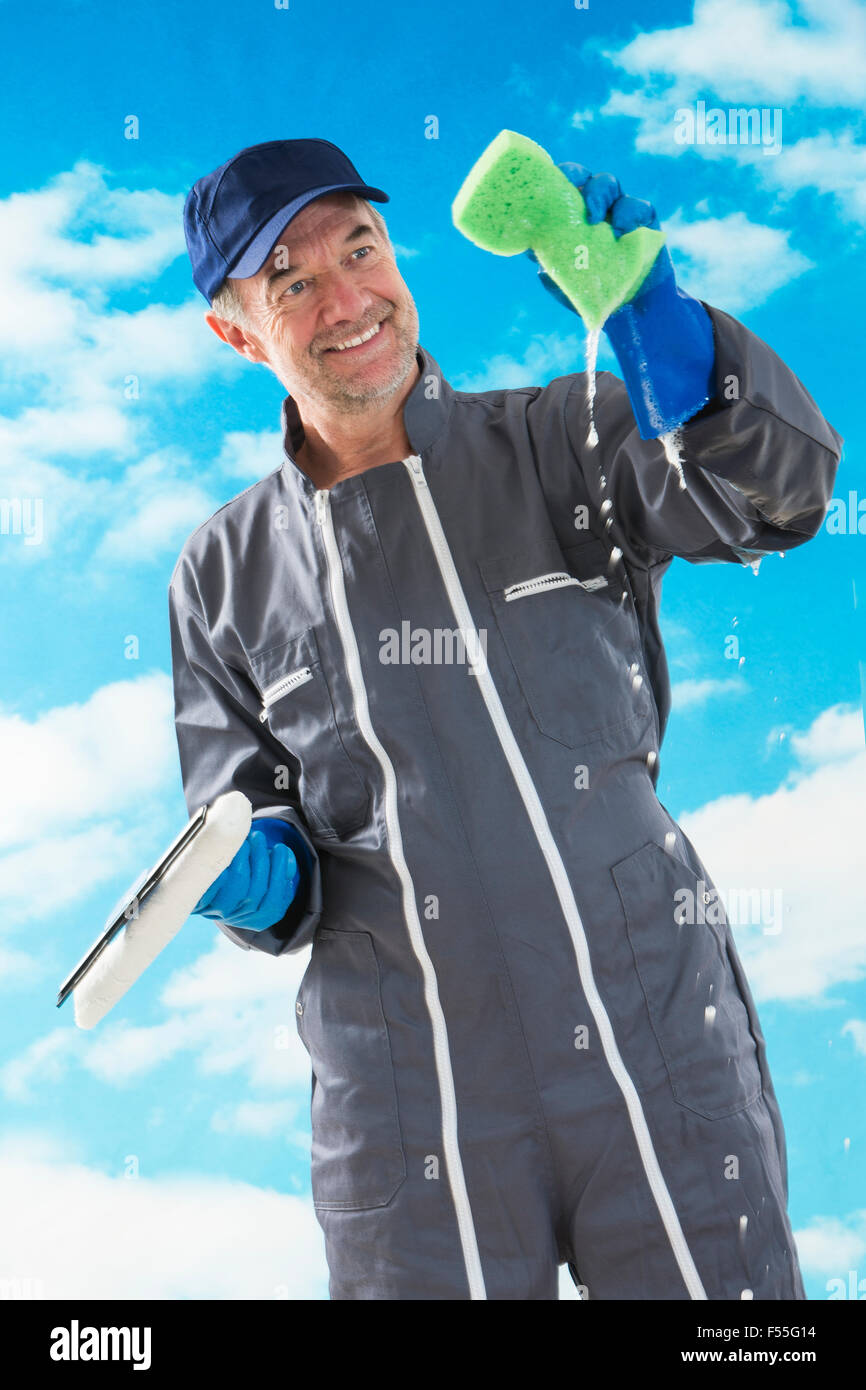 professional window cleaner Stock Photo - Alamy