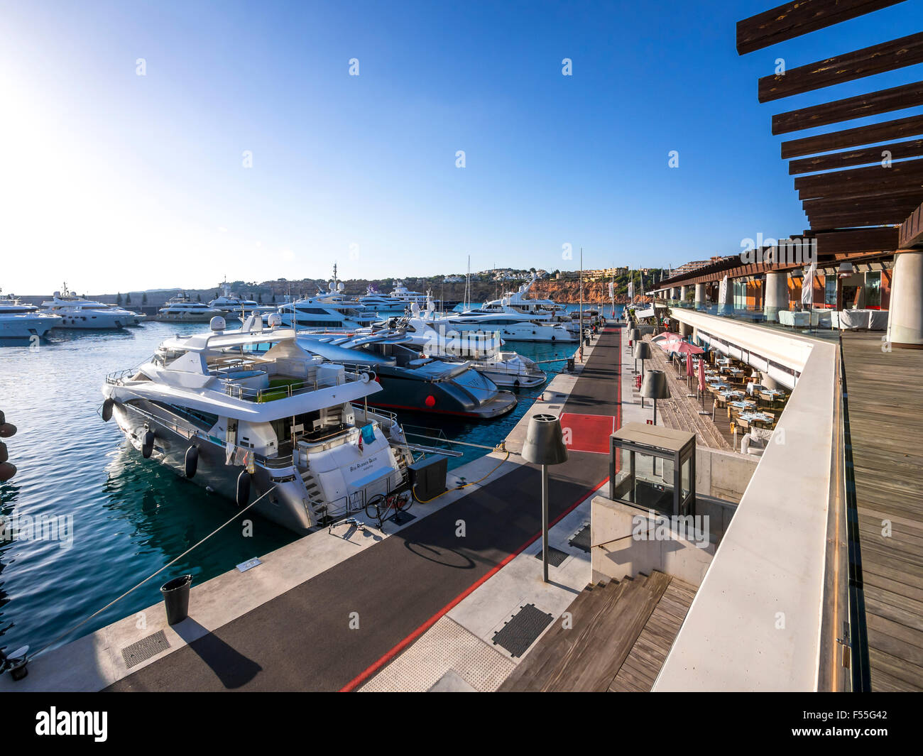 Spain, Mallorca, El Toro, view to marina of Port Adriano Stock Photo ...