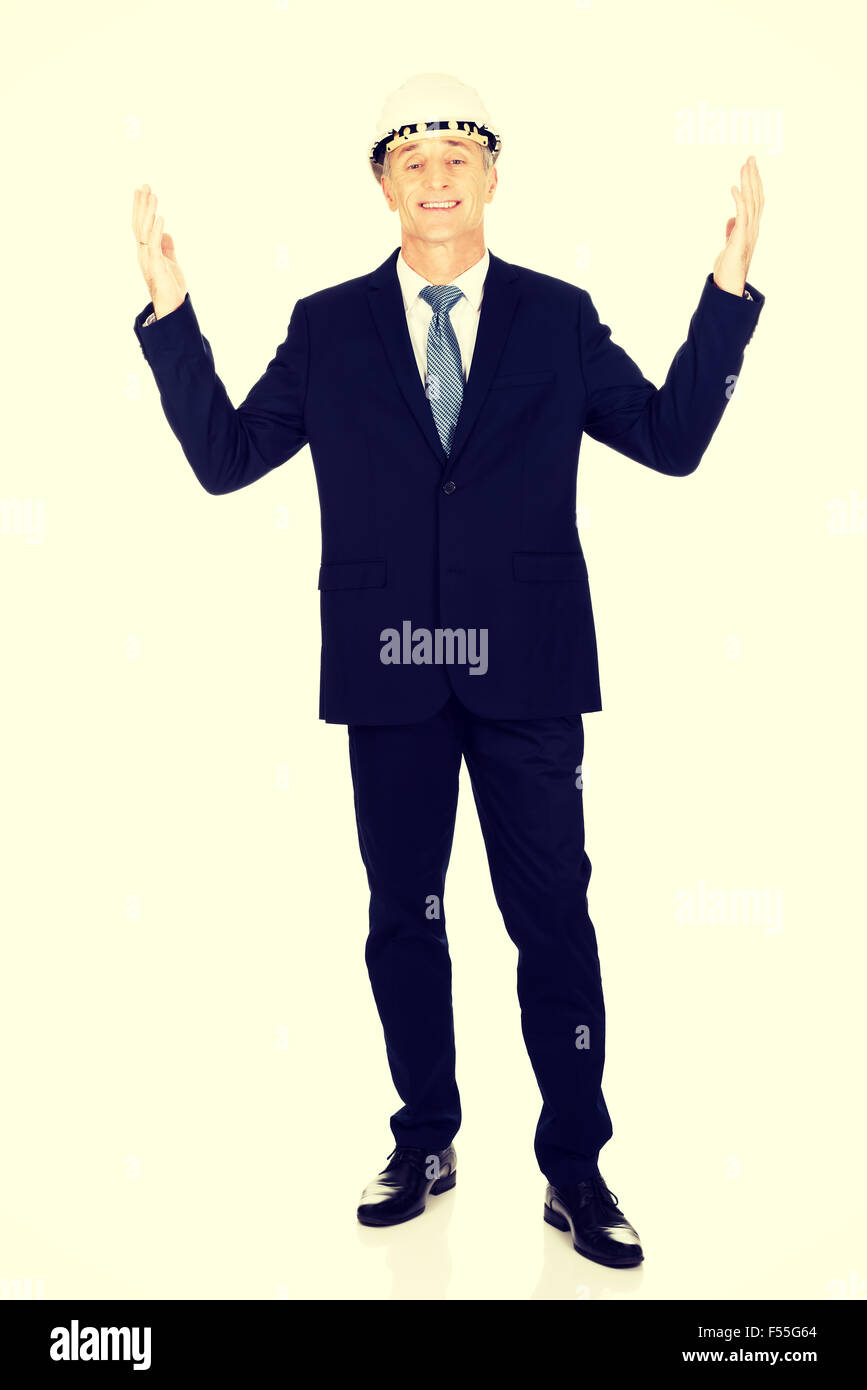 Smiling businessman with open arms up Stock Photo - Alamy