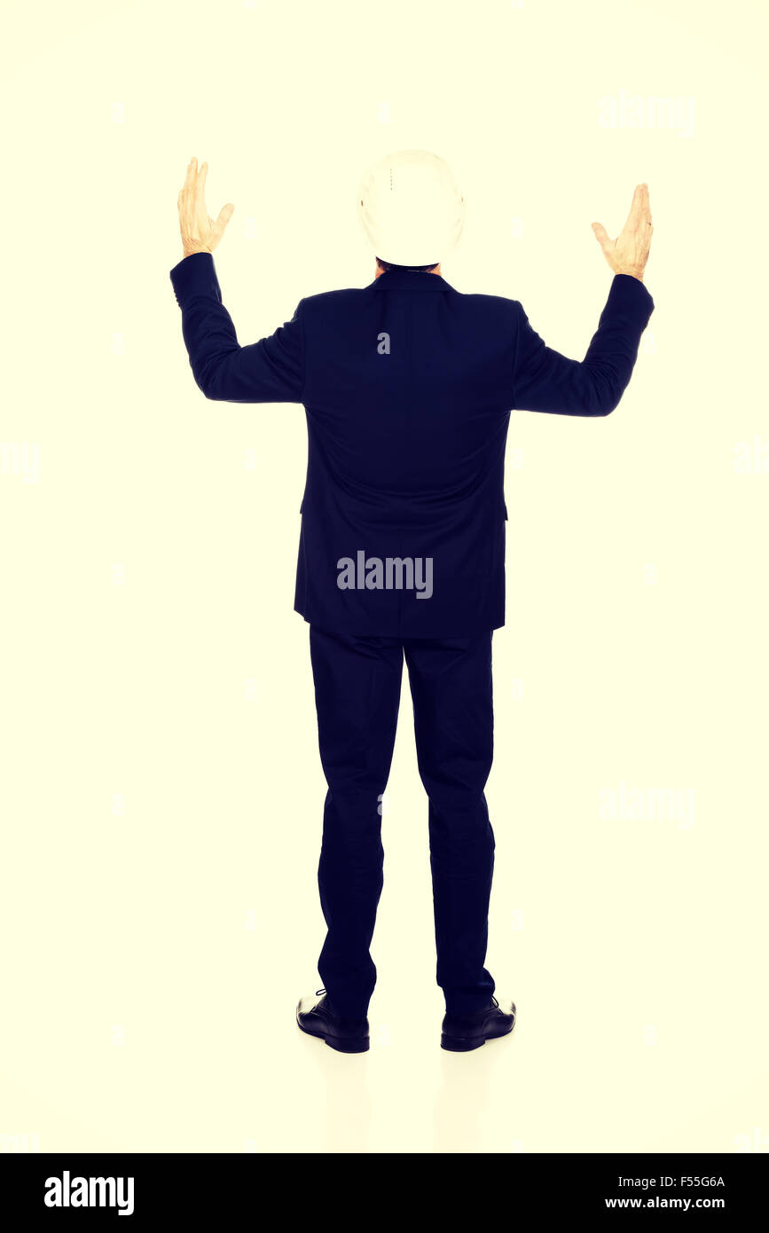 Smiling businessman with open arms up Stock Photo - Alamy