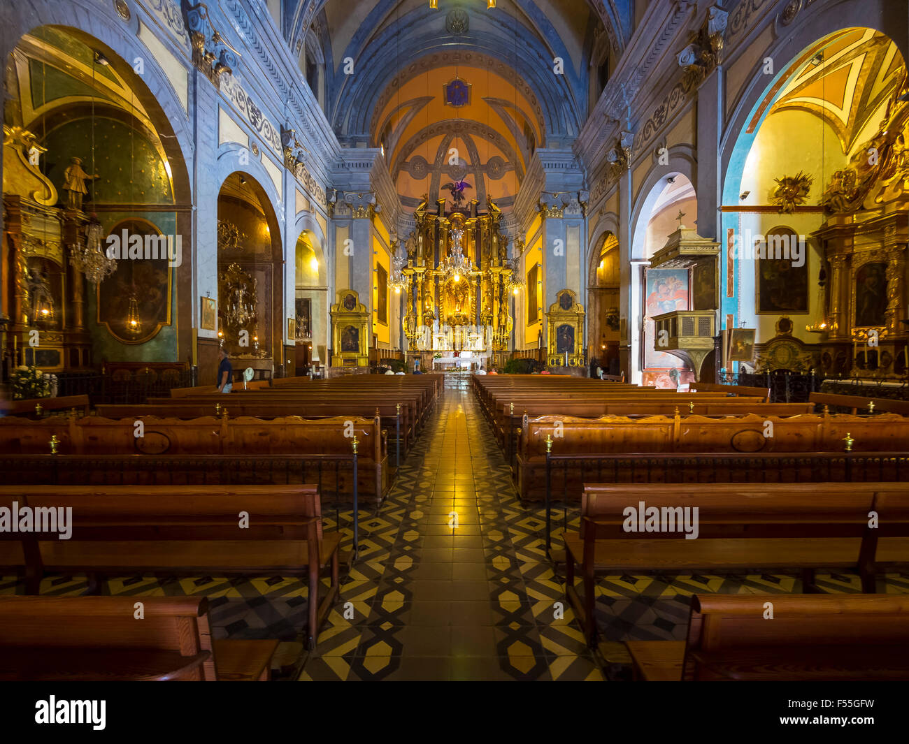Spain, Mallorca, Soller, Interior of San Bartomeu Church Stock Photo ...