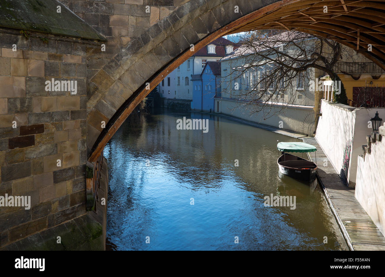 Prague, a small channel in the Mala Strana district, near the Charles ...