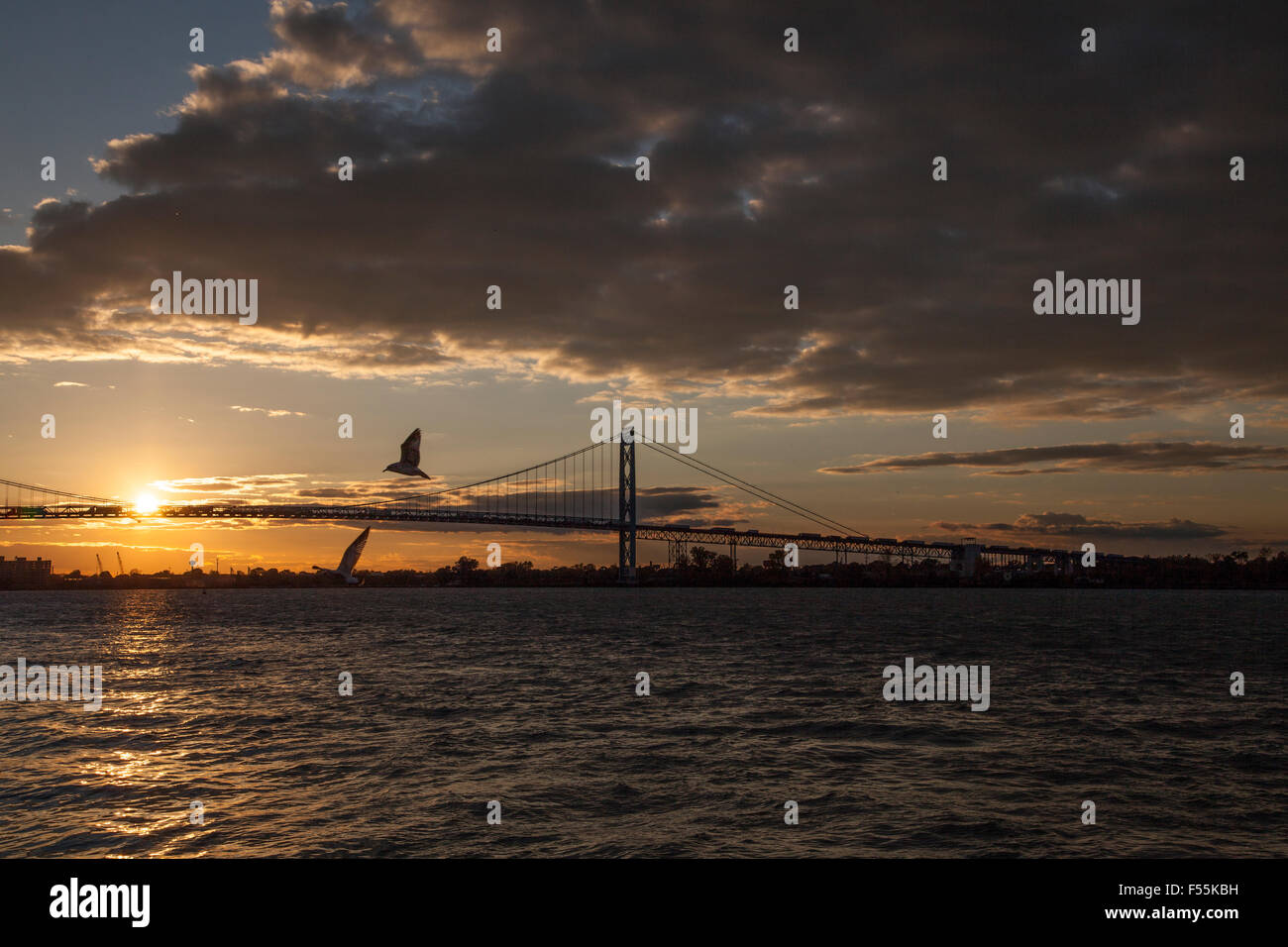 The Ambassador bridge across the Detroit river between Michigan USA and ...