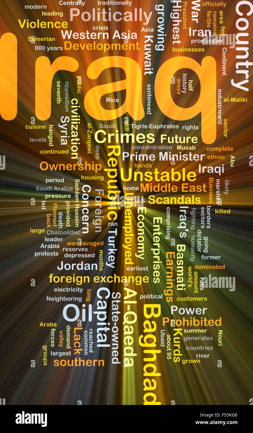 Background concept wordcloud illustration of Iraq glowing light Stock ...