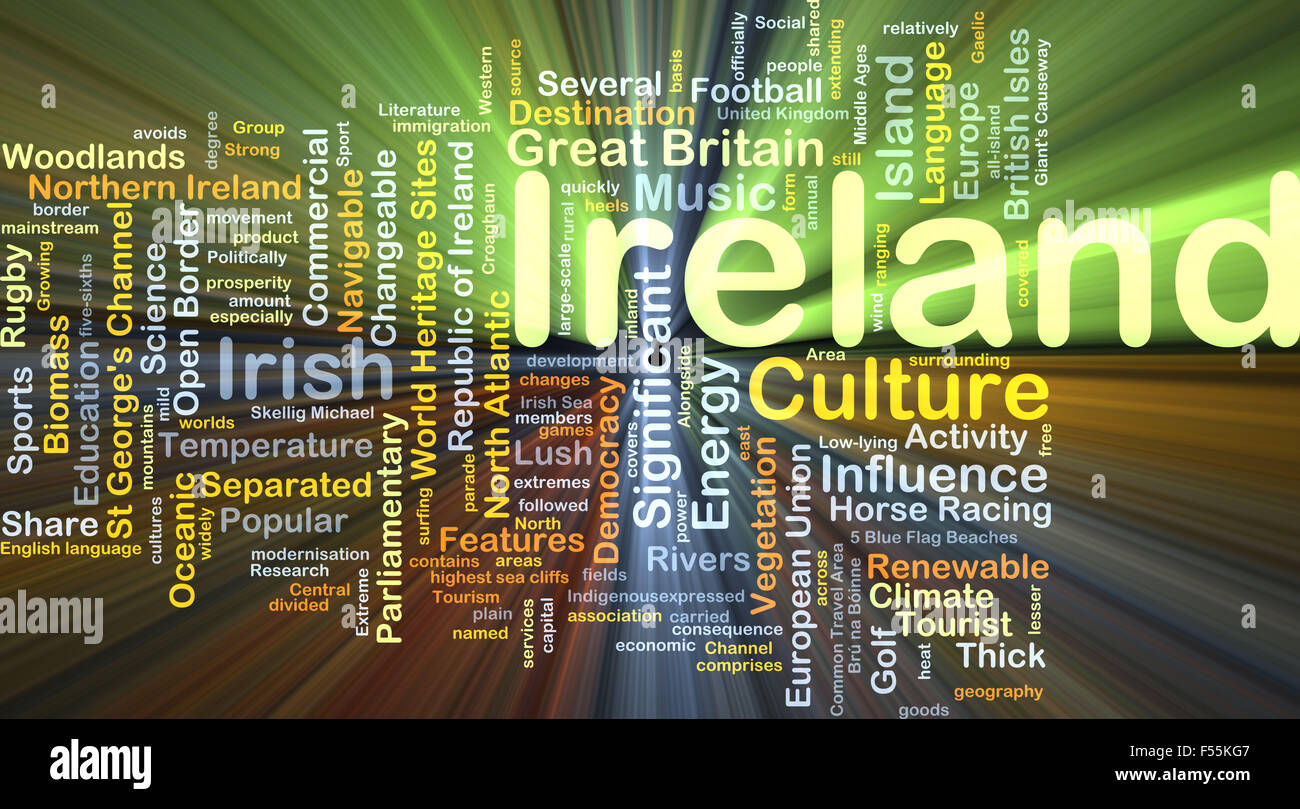 Background concept wordcloud illustration of Ireland glowing light ...
