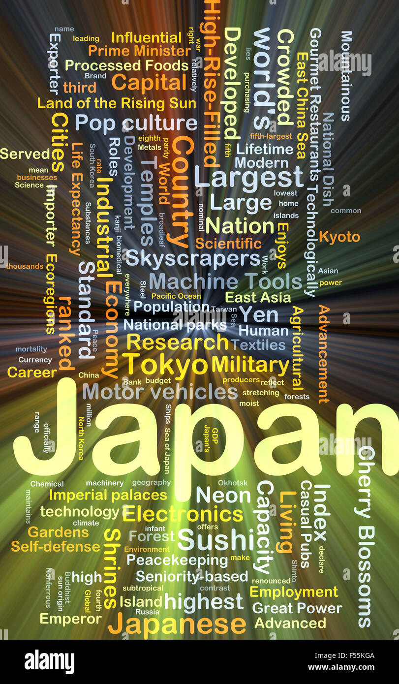 Background concept wordcloud illustration of Japan glowing light Stock ...
