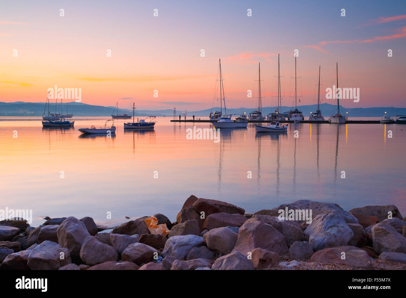 Milos bay of the Milos island as seen from Adamantas harbour Stock ...