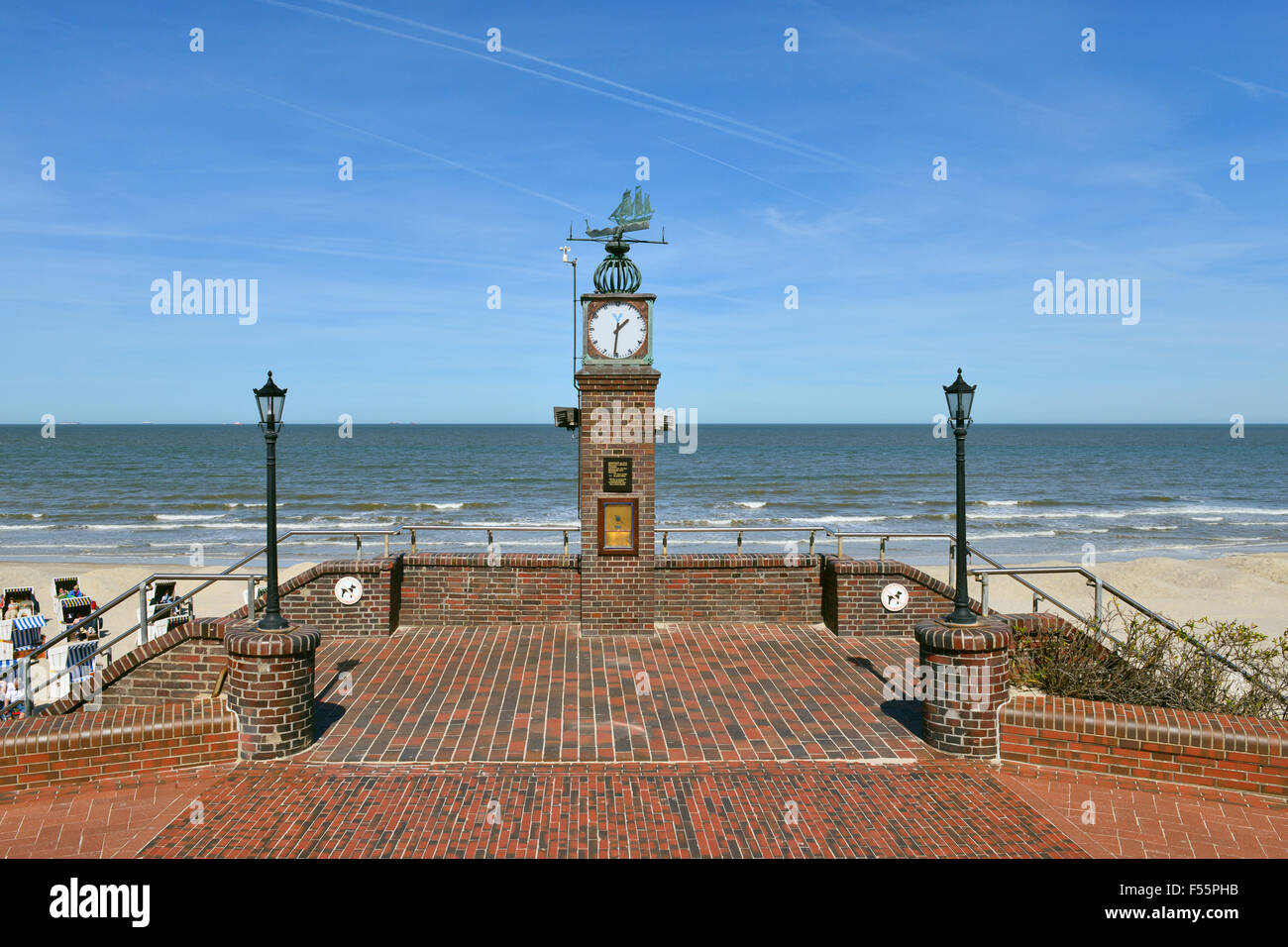 Small clock tower and steps at the beach, Wangerooge, Friesland, Lower ...