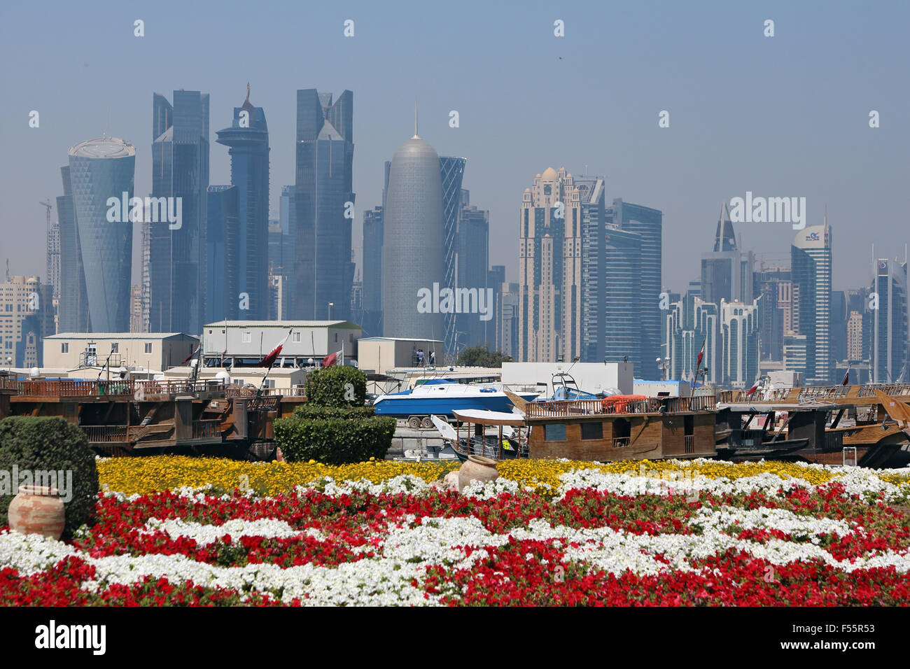 07.03.2015, Doha, Qatar, Qatar - View of the skyline with the Al Bidda ...
