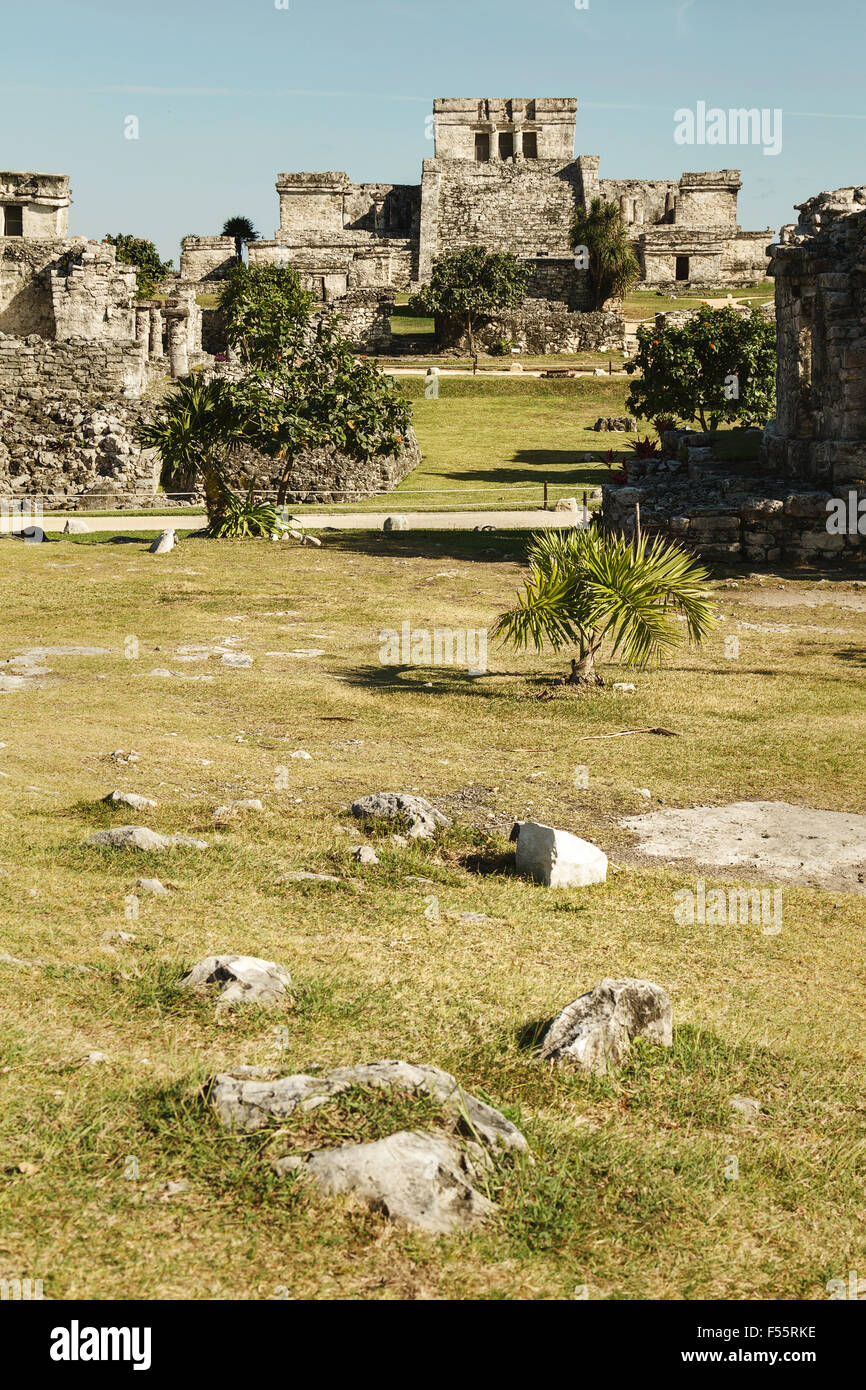 Castillo fortress in the ancient Mayan city of Tulum, Mexico Stock ...