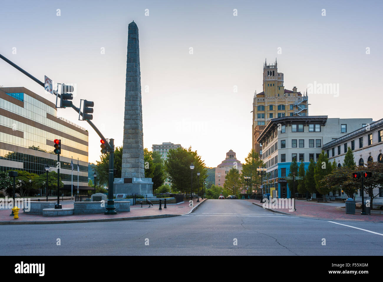 Downtown view of Asheville, North Carolina from Patton Avenue toward ...