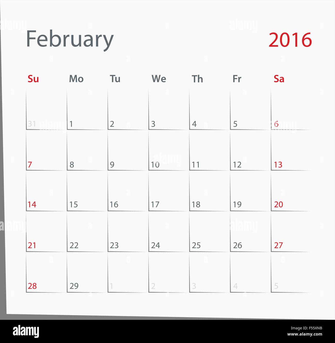 February 2016 calendar Stock Vector Image & Art - Alamy