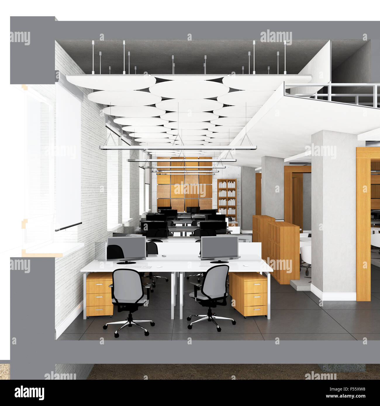 Cross section of the office space. Architectural visualization isolated ...
