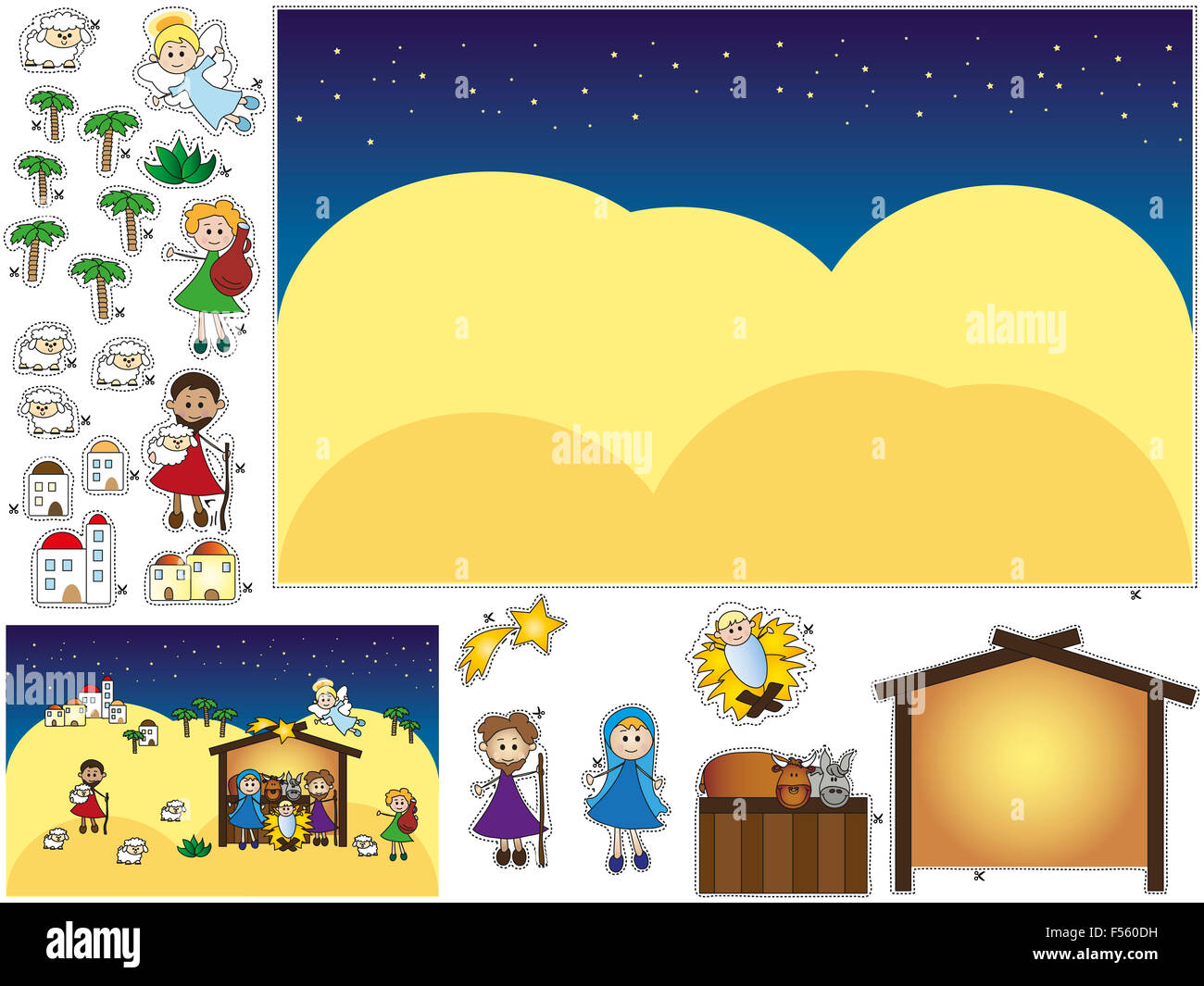 Biblical scene birth jesus bethlehem christmas card hi-res stock ...