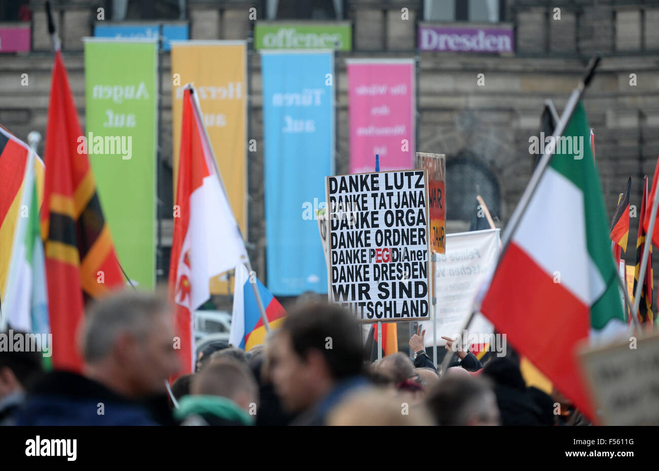 Dresden, Germany. 28th Oct, 2015. A supporter of the Pegida Alliance at ...