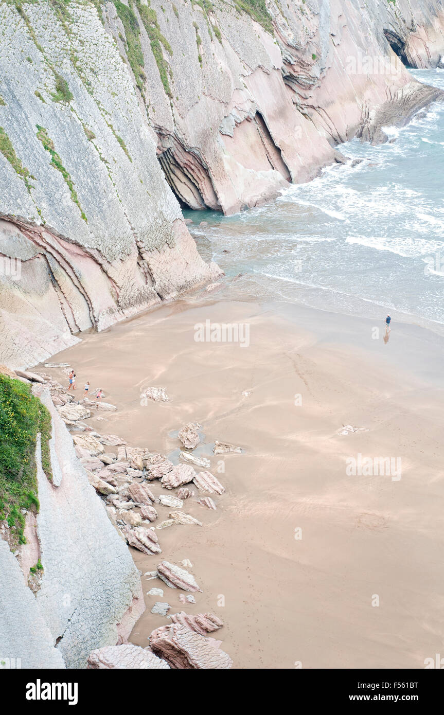 Flysch formation next to the beach in Zumaia Geopark. Basque Country ...