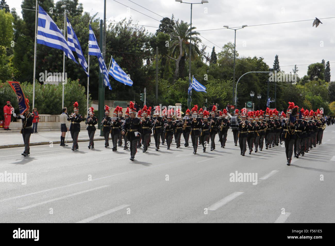 Athens, Greece. 28th October 2015. The City of Athens' Marching band ...