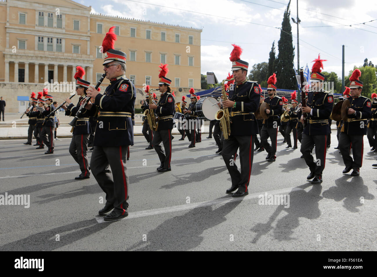 Athens, Greece. 28th October 2015. The City of Athens' Marching band ...