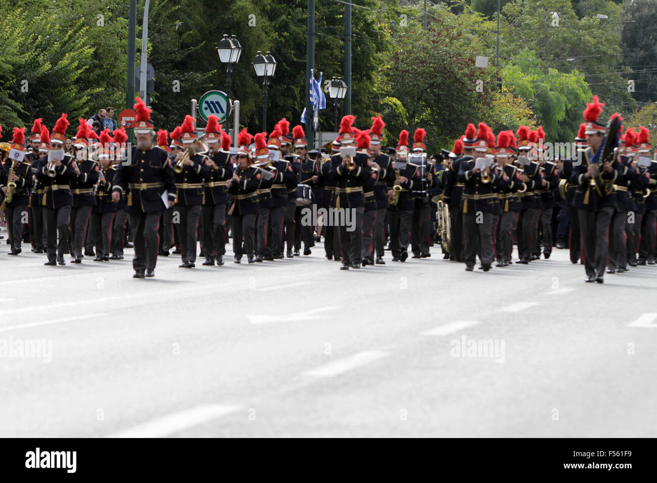 Athens, Greece. 28th October 2015. The City of Athens' Marching band ...