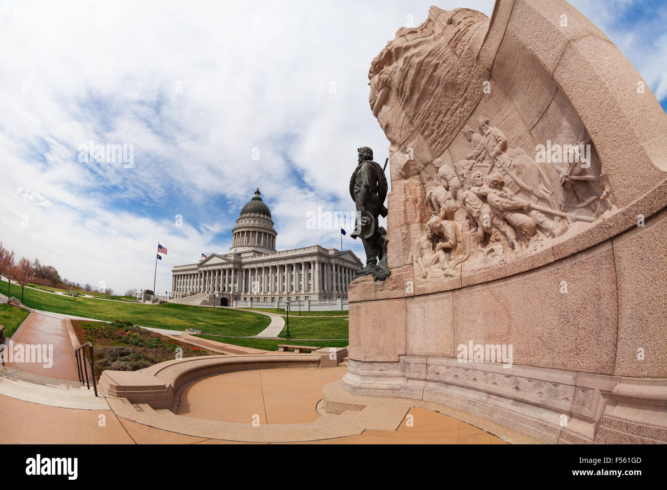 Utah Capitol building with monument and statue Stock Photo - Alamy