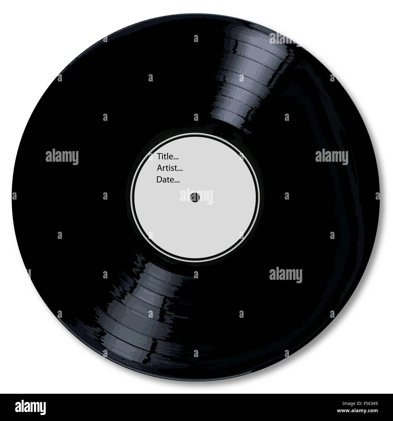 A typical LP vinyl record with a blank labell over a white background ...