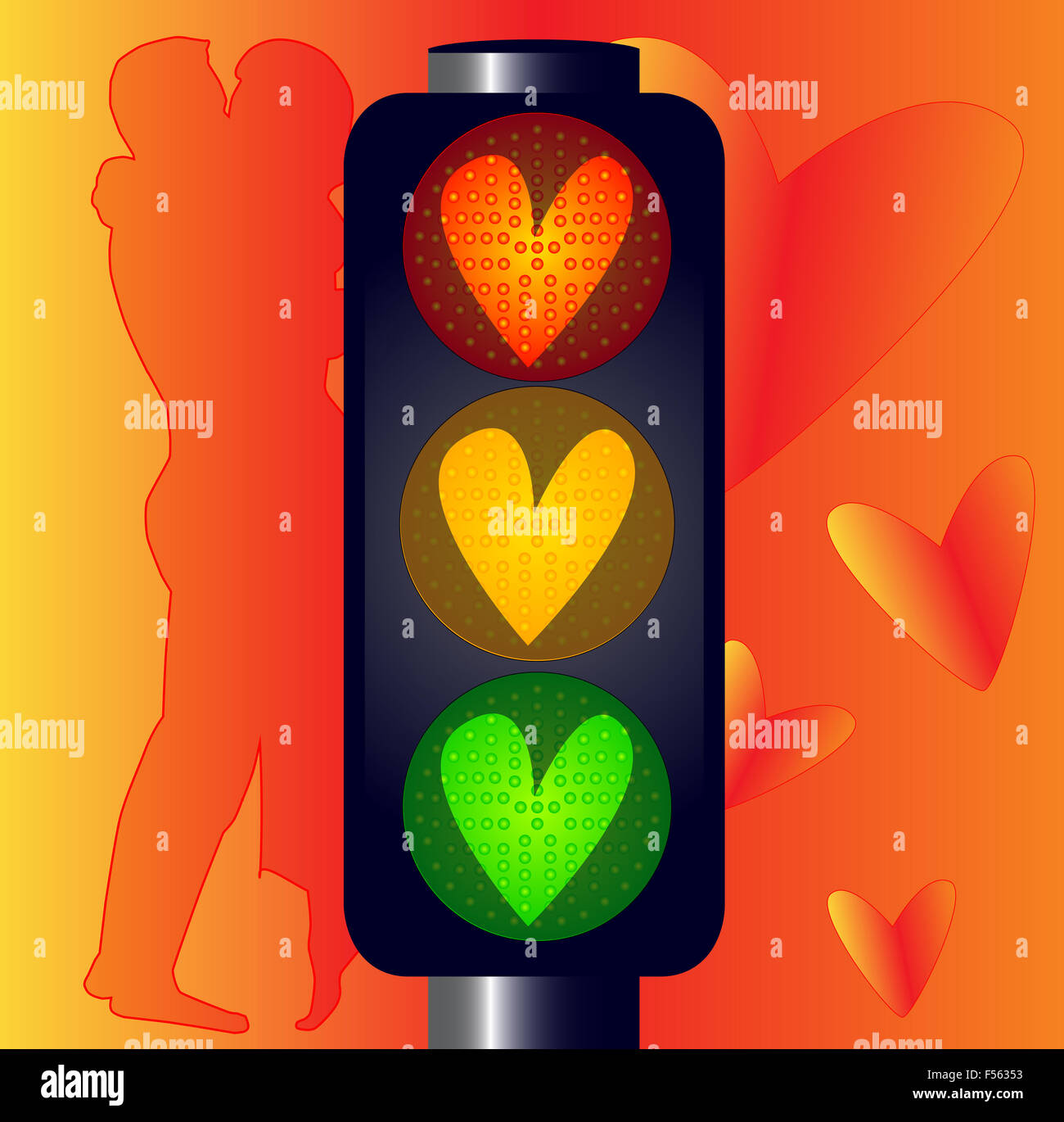 Traffic lights with hearts over a lovers background Stock Photo - Alamy