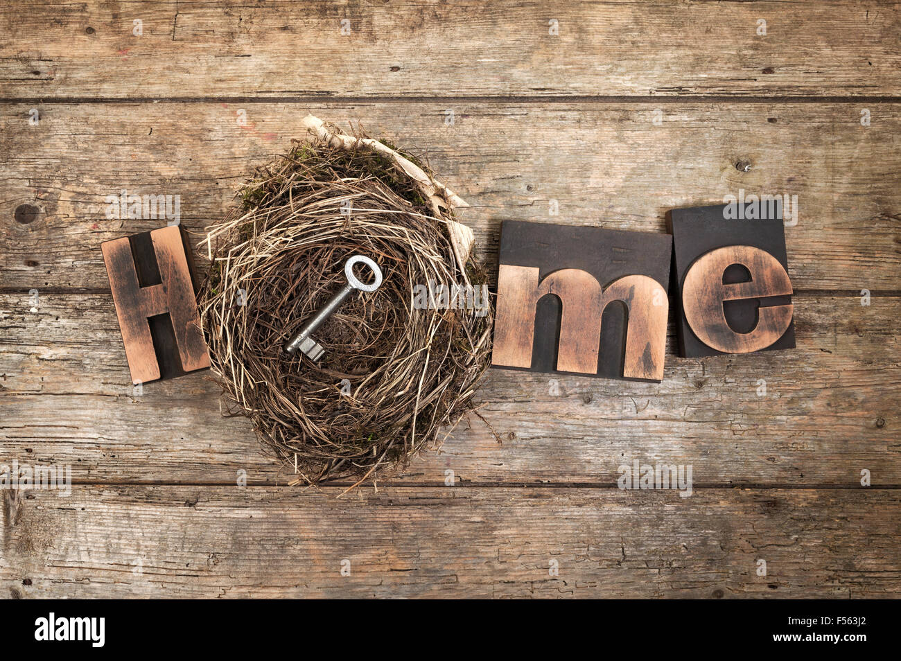 Home concept -word Home written with vintage letterpress printing ...