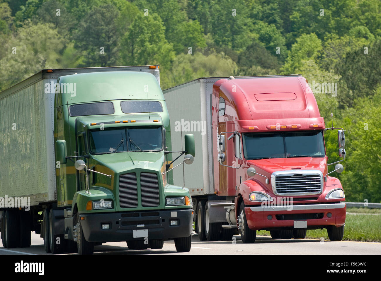 Two Eighteen-Wheelers On The Interstate Stock Photo - Alamy