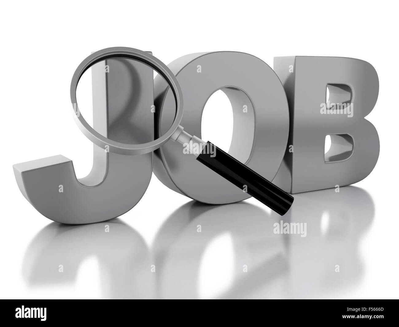 3d renderer illustration. Search job Text with magnifying glass. White ...