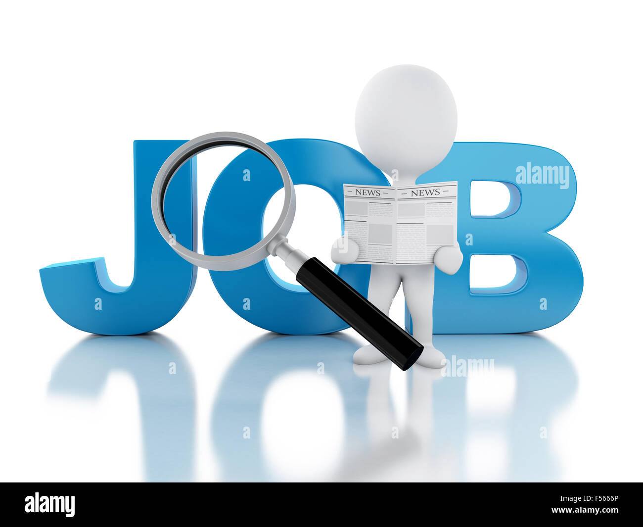 3d renderer illustration. White people with Search job Text and ...