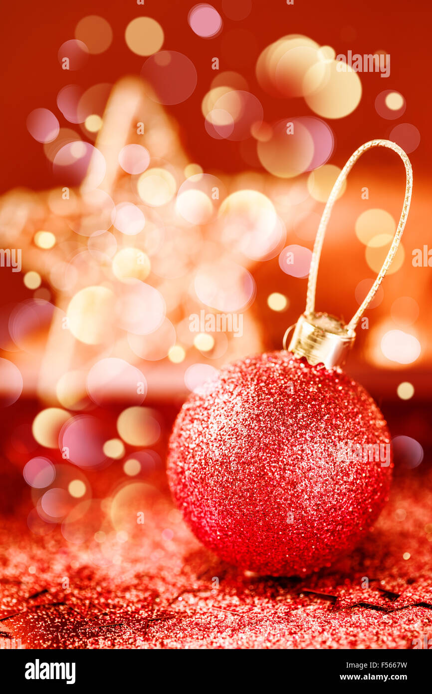 Bright Christmas Decorations with Red Shining Bauble, Red and Golden ...