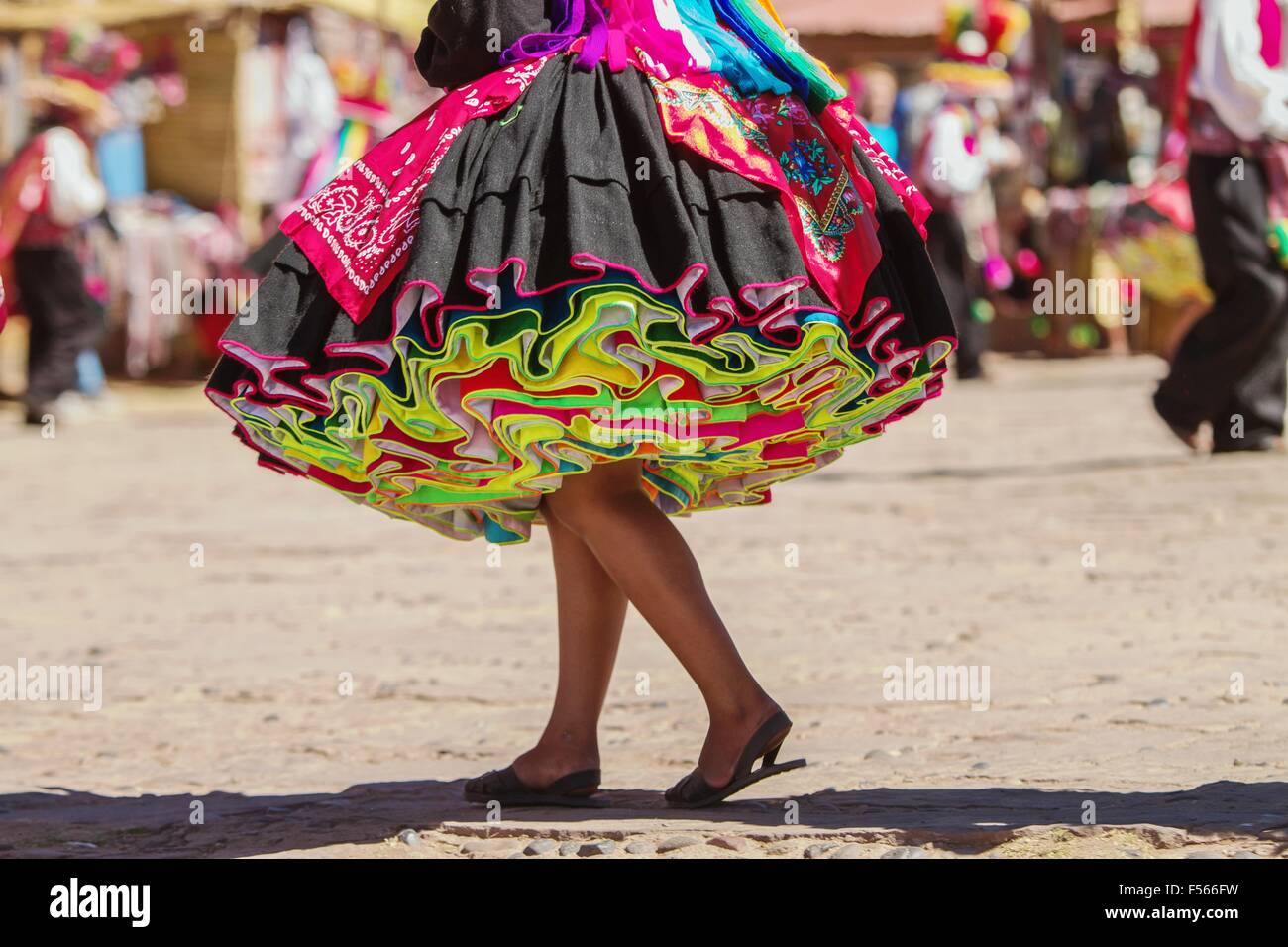 Colorful skirt during a festival on Taguile island, Peru, Bolivia Stock ...