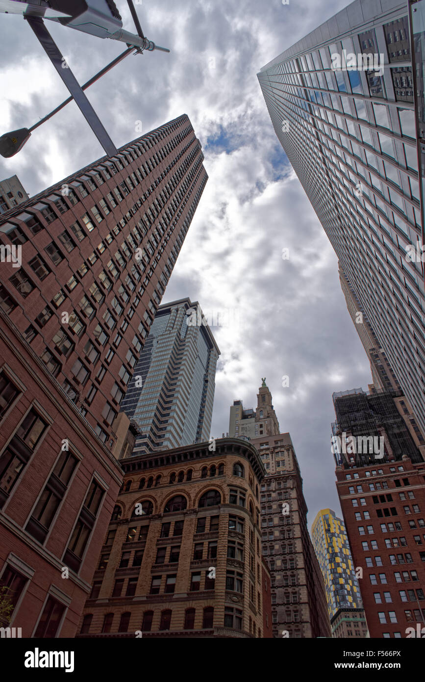 Low angle view of NYC skyscrapers. New York City skyscrapers are ...