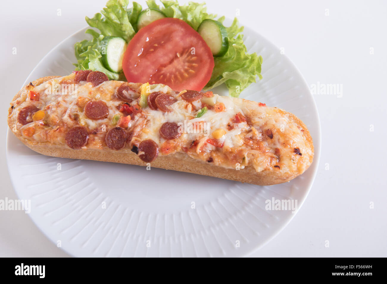 lunch snack baguette with salami Stock Photo - Alamy