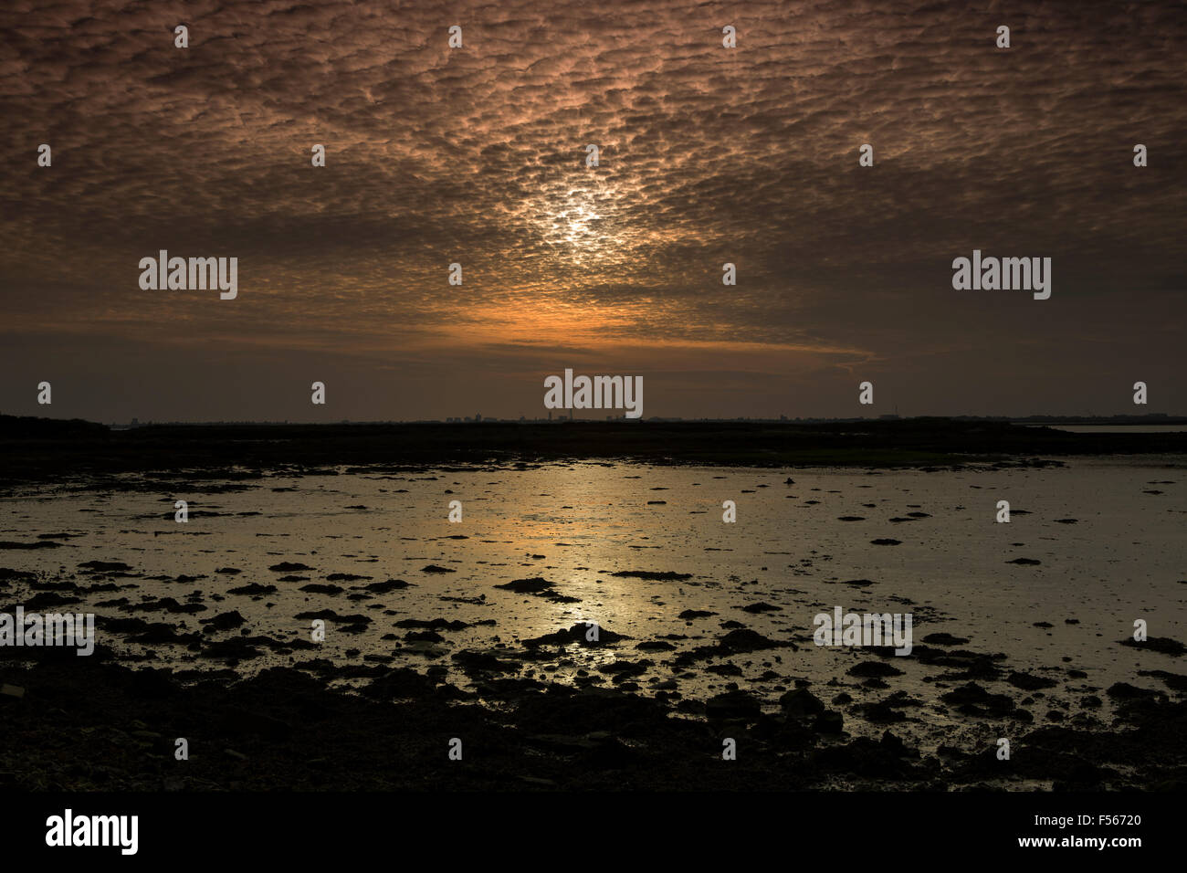 Red sky at night.. Very red sunset across the marshland at Langstone ...