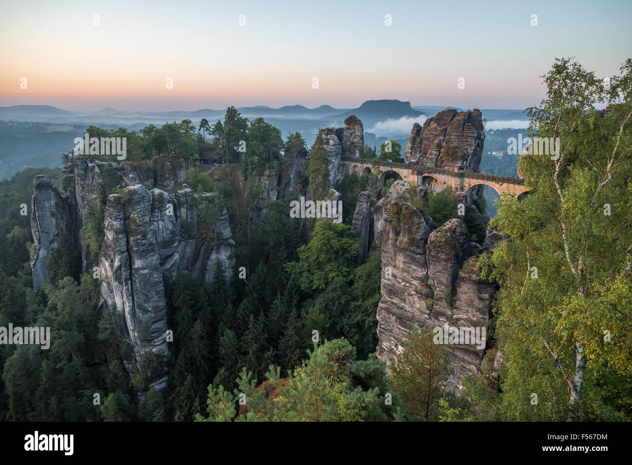 The Bastei bridge, Saxon Switzerland National Park, Germany Stock Photo ...
