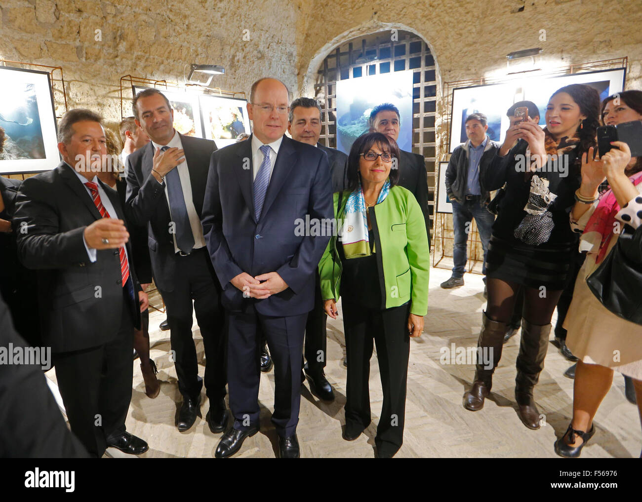 Naples, Italy. 28th Oct, 2015. Prince Albert II of Monaco (center ...