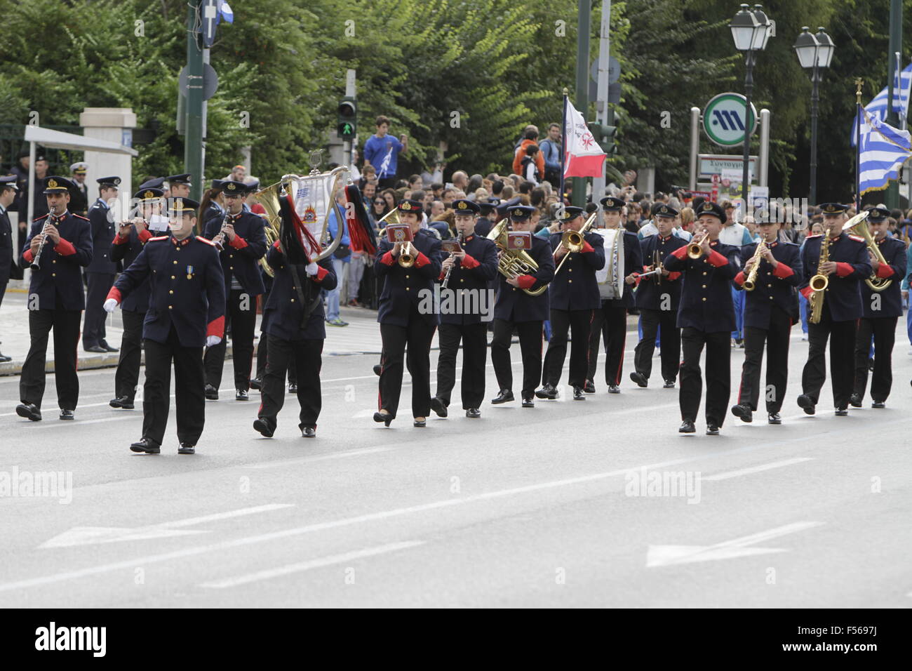Athens, Greece. 28th Oct, 2015. The Marching Band of the Hellenic Fire ...