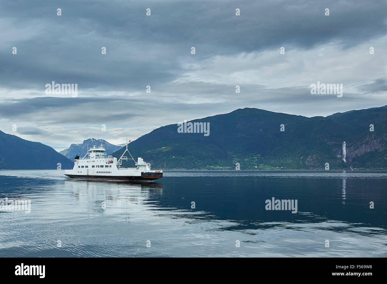 A Typical View Of A Norwegian Ferry Crossing The Sognefjord Stock Photo ...