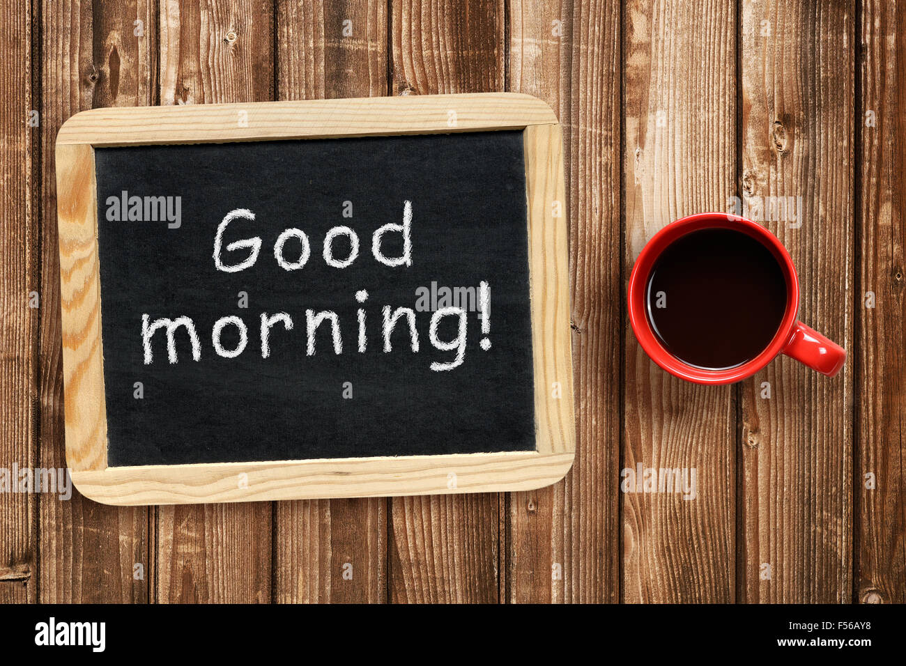 Good morning text on small blackboard and coffee cup Stock Photo - Alamy