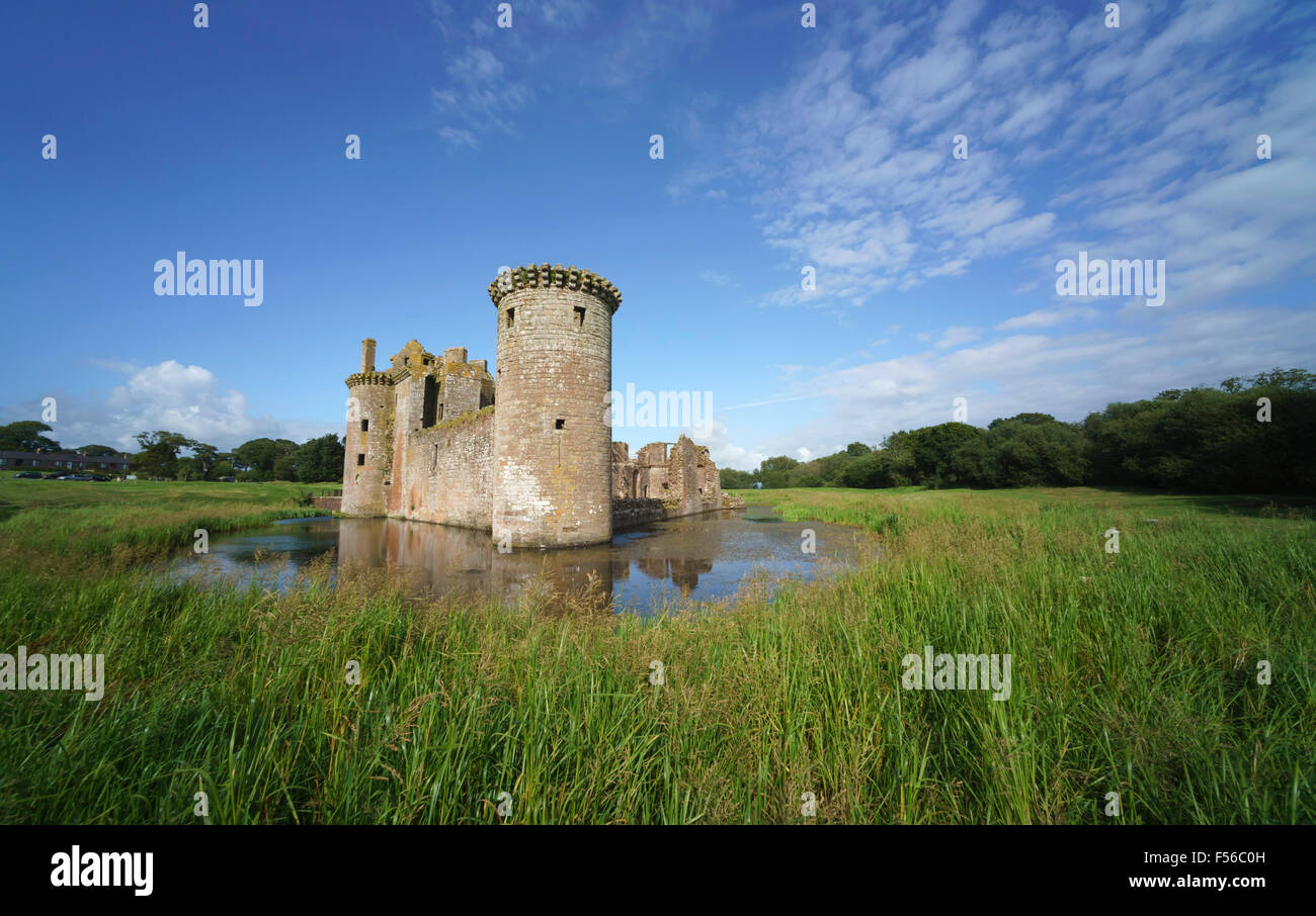 Caerlaverock Castle, 14th century stronghold of the Maxwells. Moat and ...