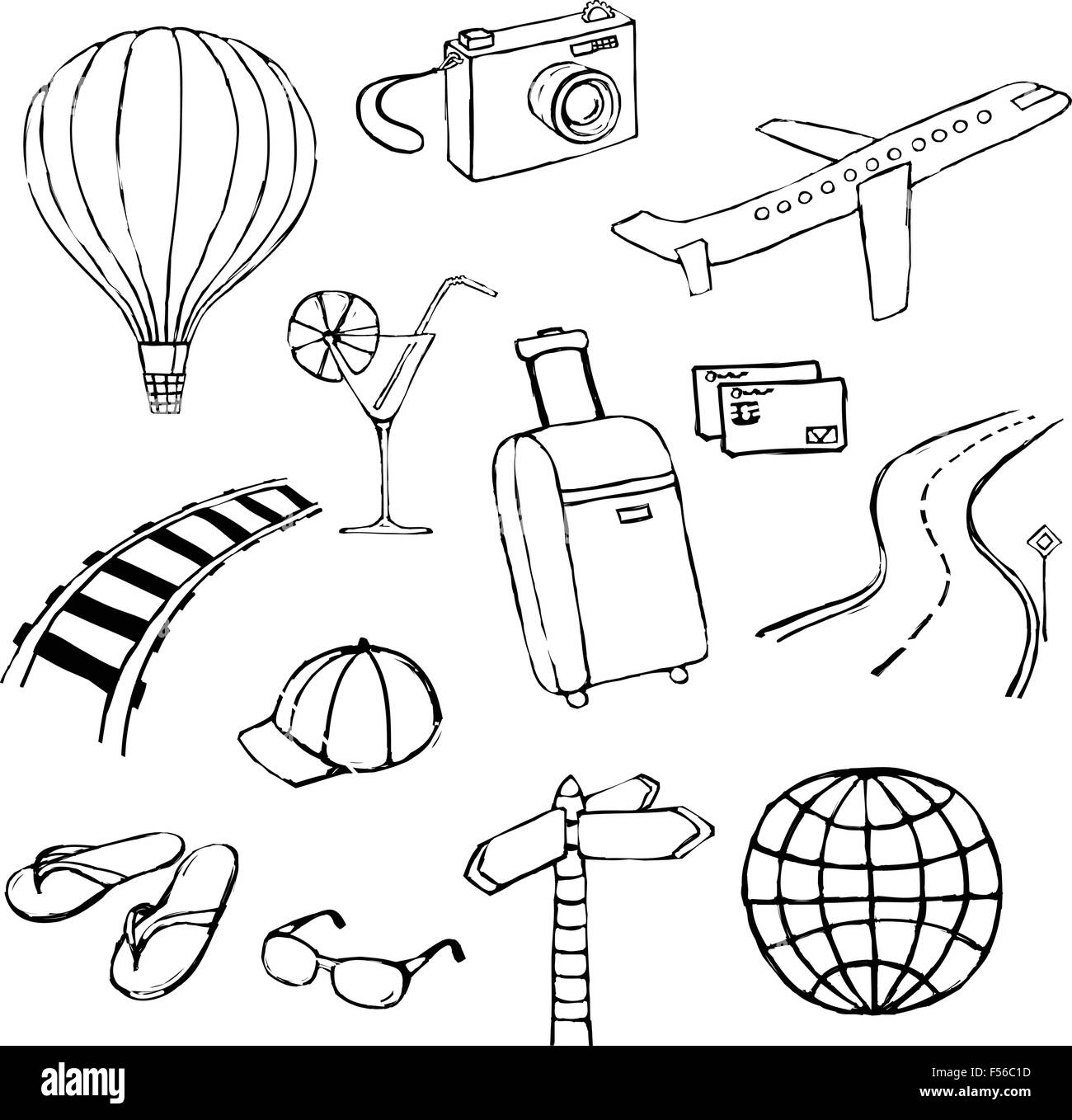 World travel drawing Black and White Stock Photos & Images - Alamy