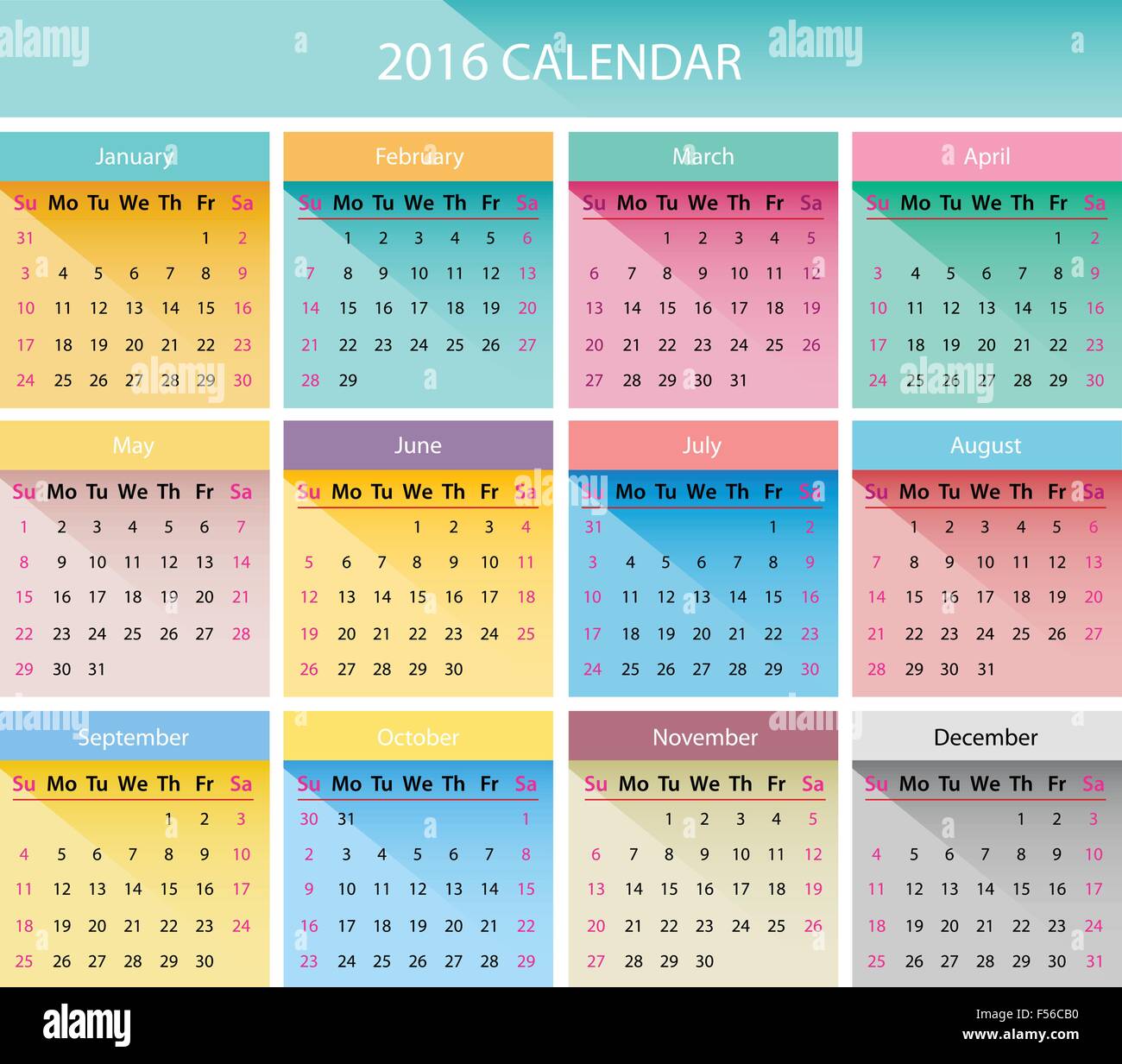 The 2016 calendar Stock Vector Image & Art - Alamy