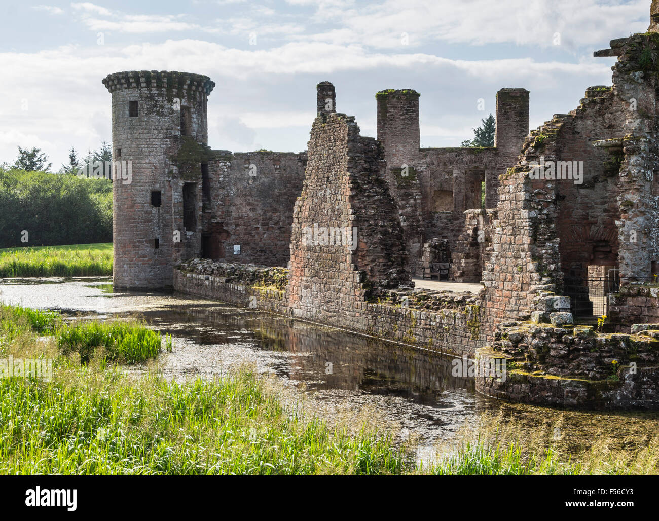 Caerlaverock Castle, 14th century stronghold of the Maxwells. Moat and ...