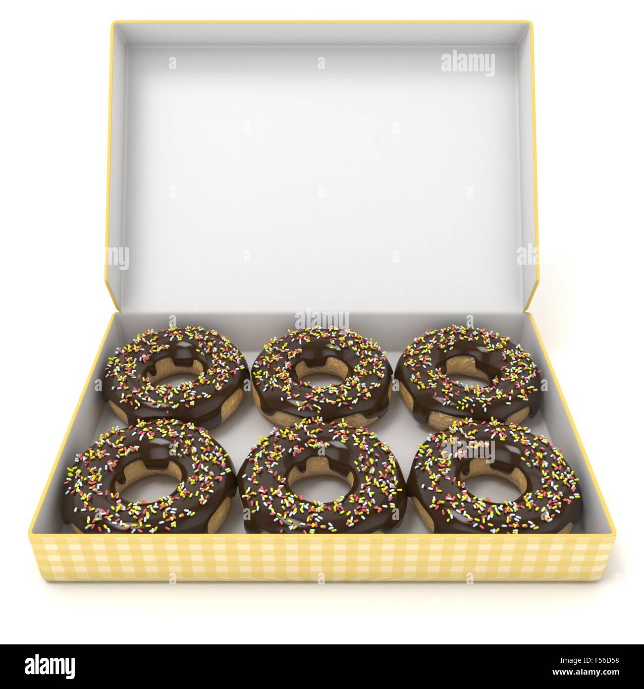 Box of chocolate donuts. Front view. 3D render illustration.isolated on ...