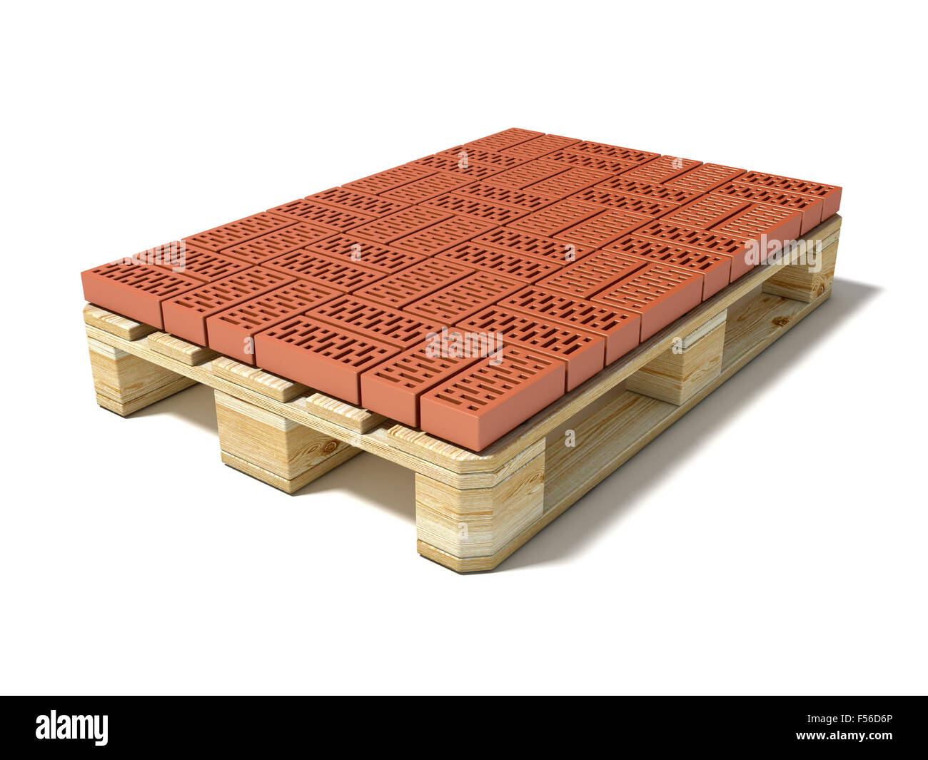 Euro pallet with one row of ceramic bricks. 3D render illustration ...