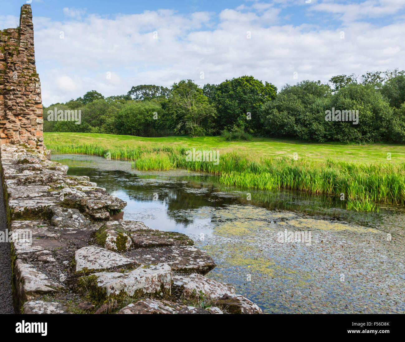 Caerlaverock Castle, 14th century stronghold of the Maxwells. Moat and ...