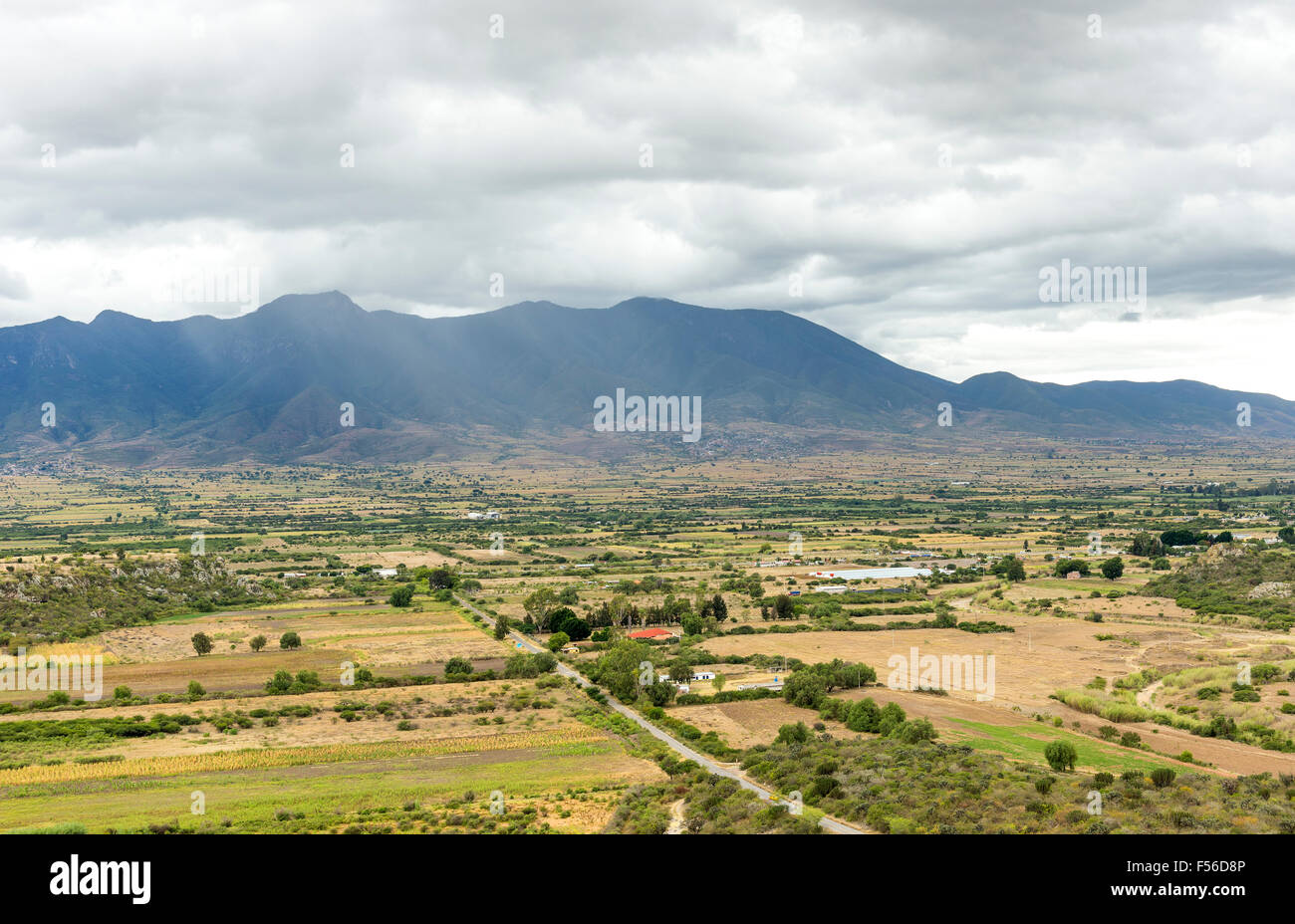 An aerial view of Tlacolula valley located next to Yagul archaeological ...